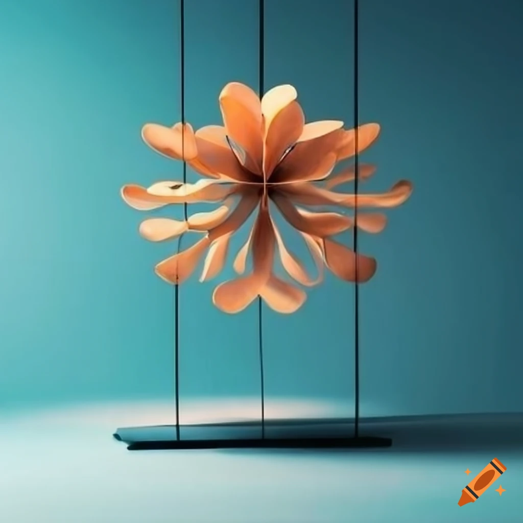 Abstract flower sculpture above a modern workspace on Craiyon