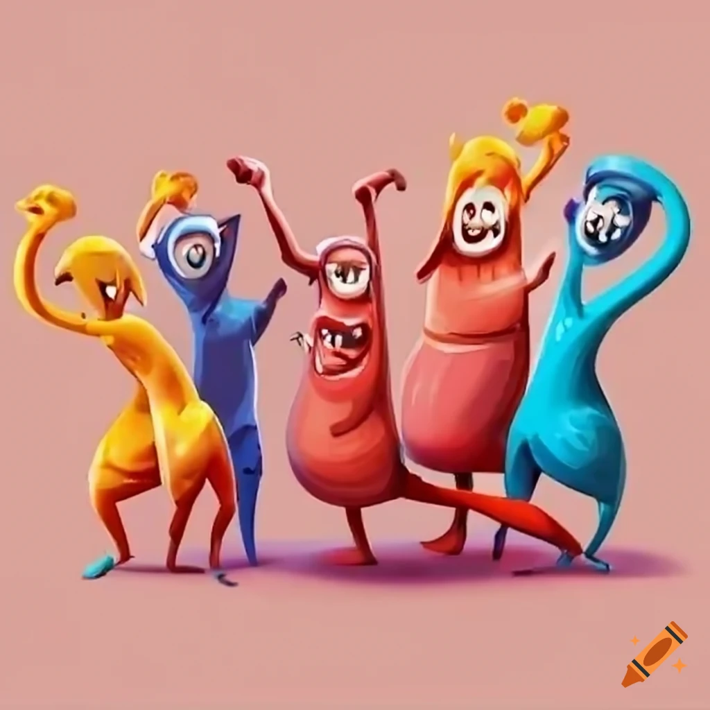 Funny cartoon team celebrating together on Craiyon