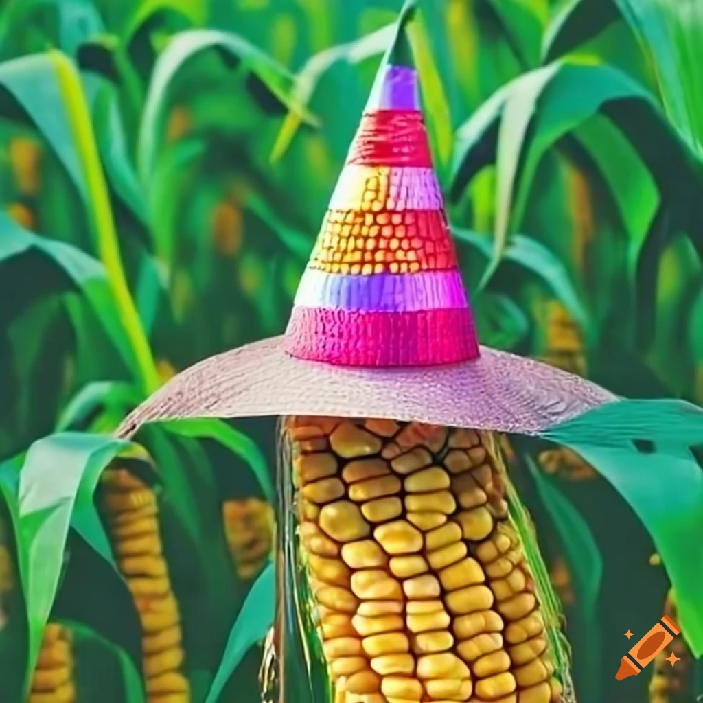 Corn field with stalks wearing party hats on Craiyon