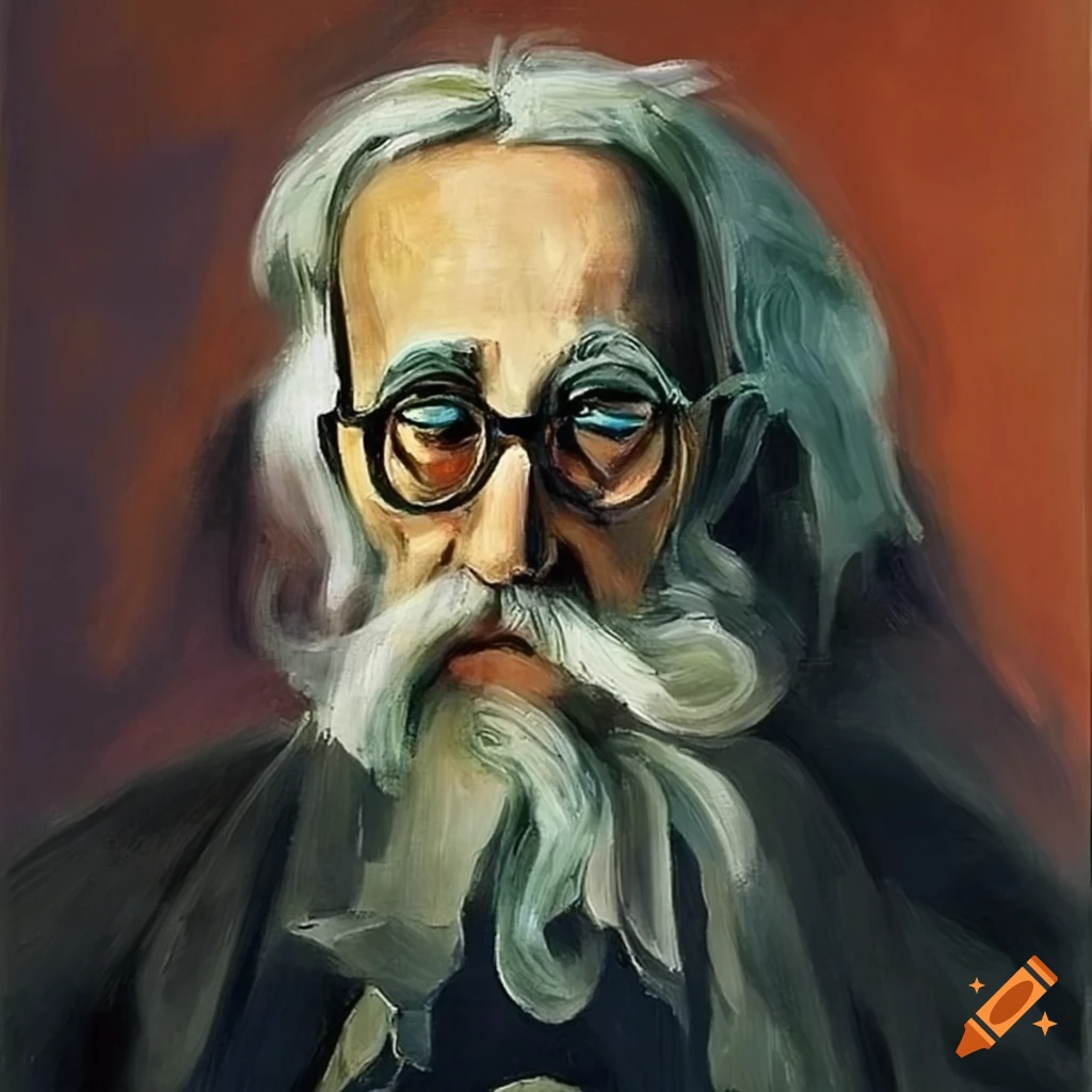Portrait of an old man with white hair and beard wearing glasses by ...