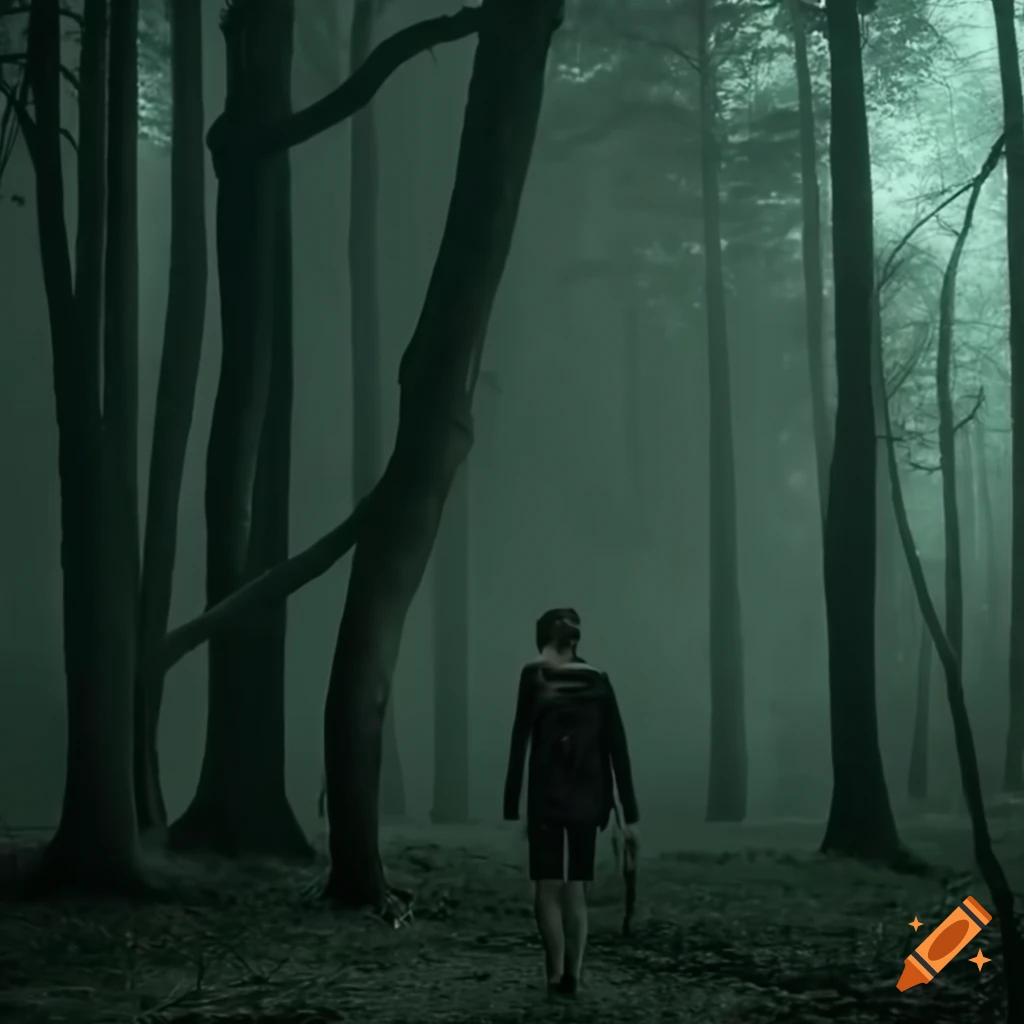 Realistic and cinematic scene of a man walking in a forest on Craiyon