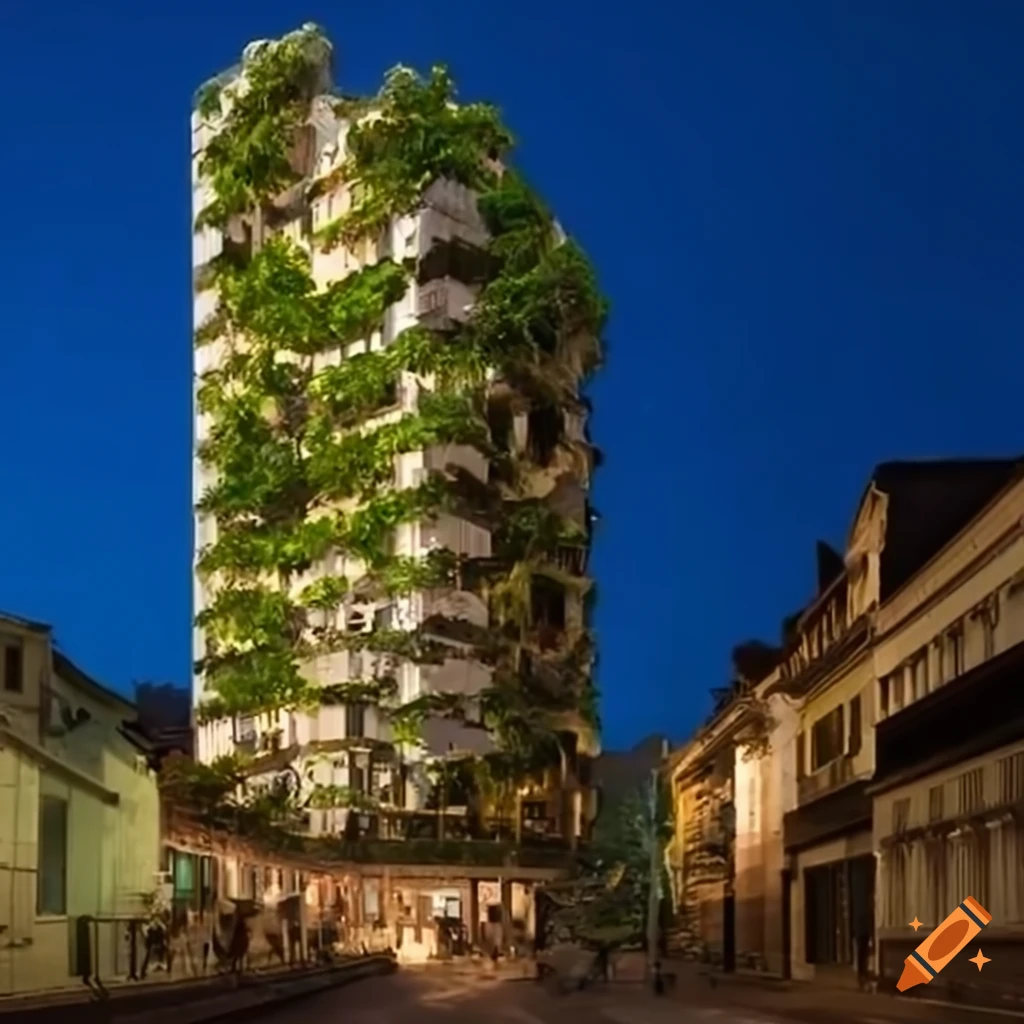 Vertical garden on a multi-storey residential building on Craiyon