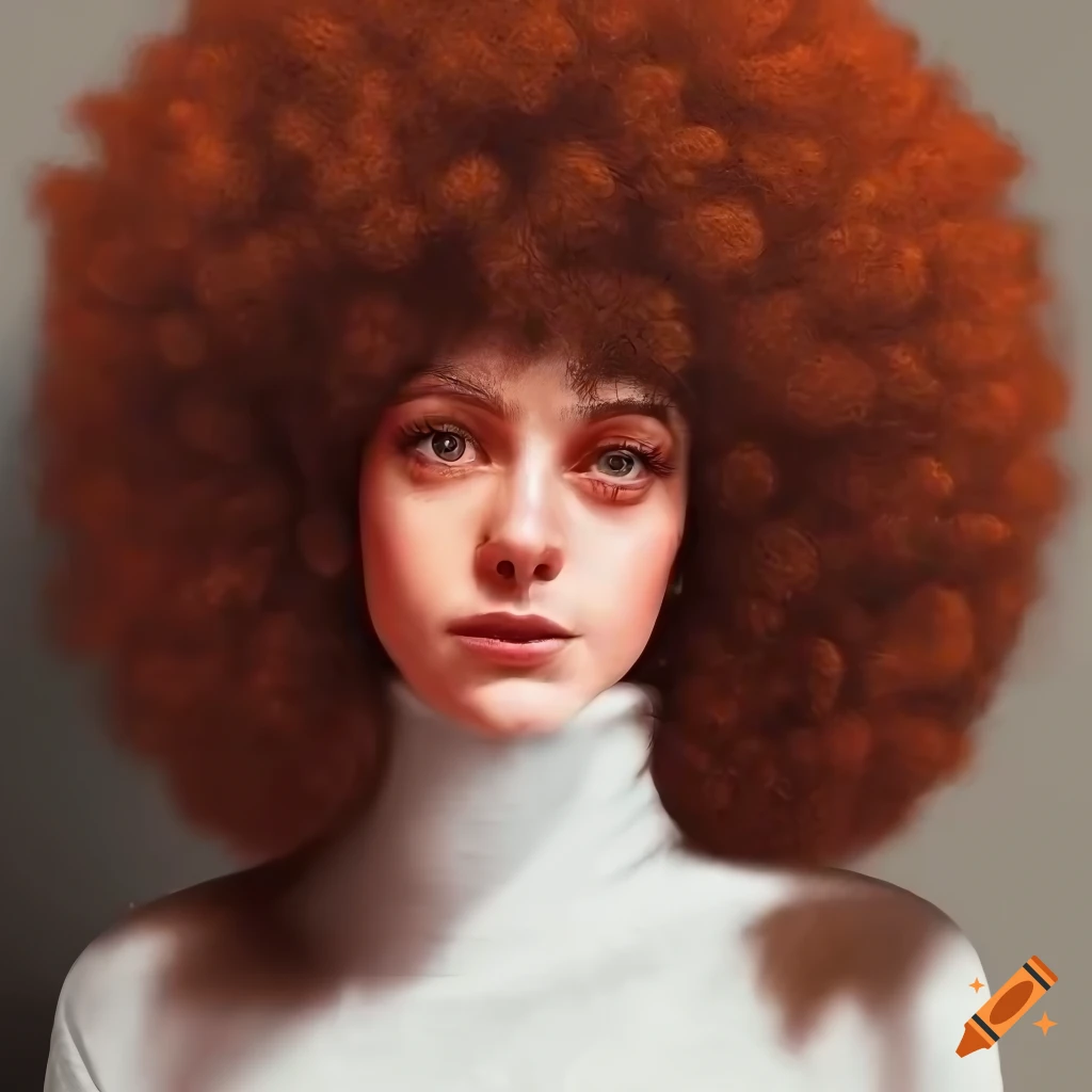 Portrait Of A Beautiful Redhead Woman With A Massive Afro In A White