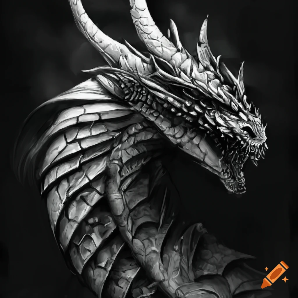 Dragon in black and white with high contrast on Craiyon