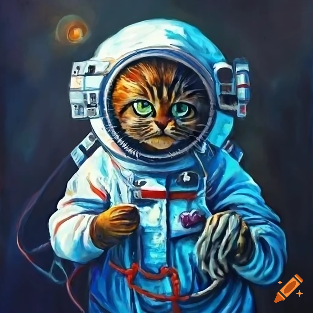 Cosmonaut cat painting on Craiyon