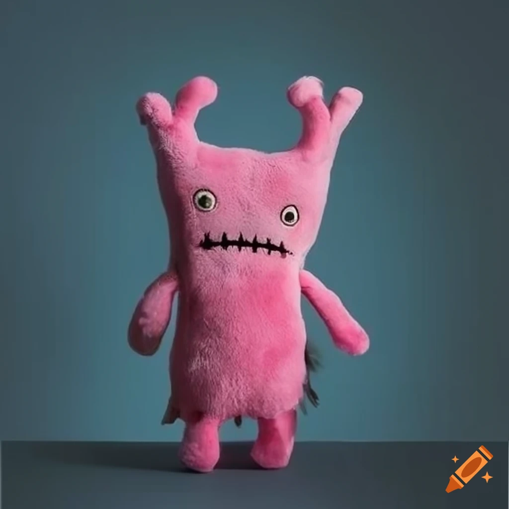 Surrealistic pink plush ugly doll painting on Craiyon