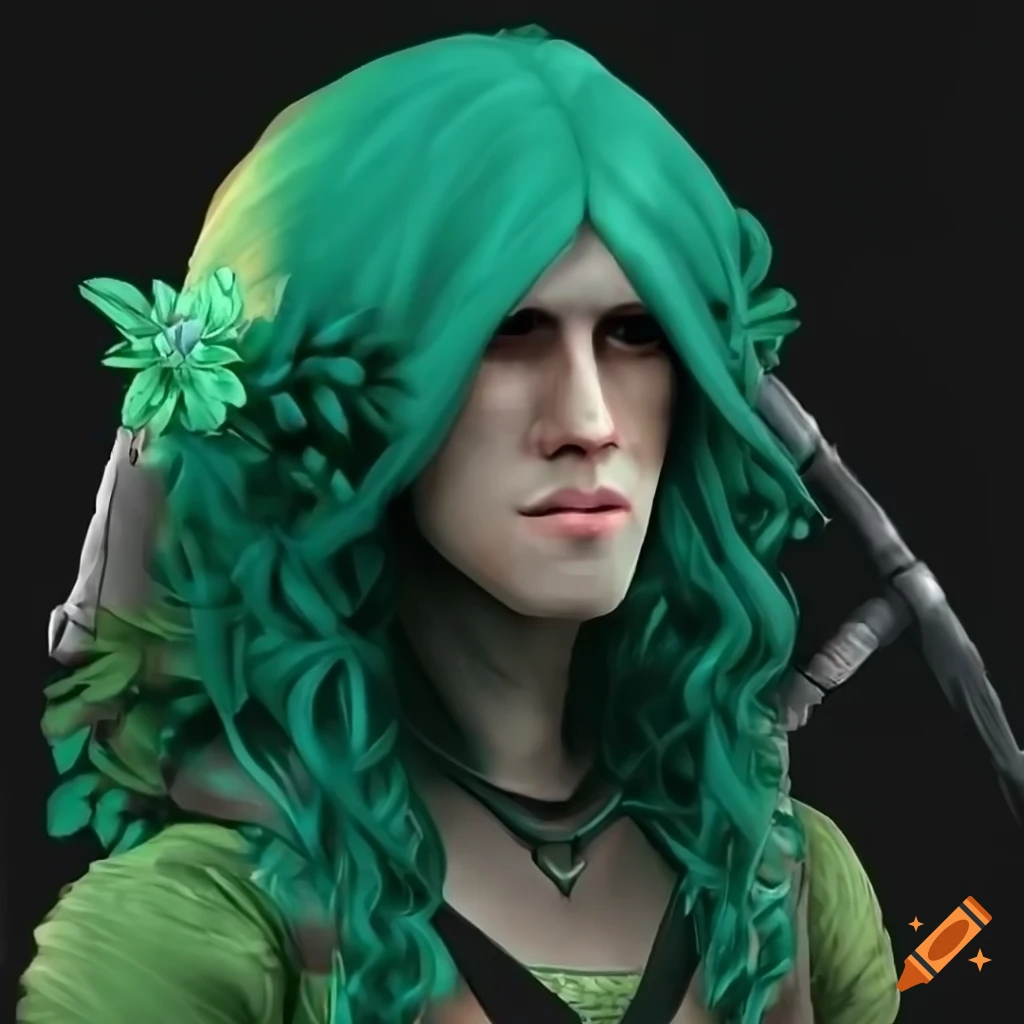Realistic rogue with blooming forest hair on Craiyon