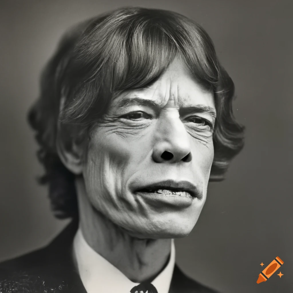 Vintage close-up portrait of Mick Jagger in sharp attire on Craiyon