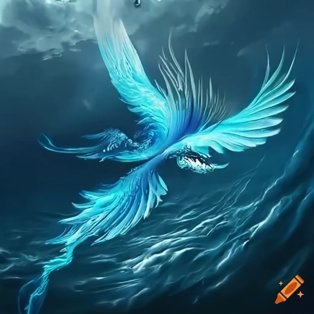 Water phoenix controlling thunder and the sea on Craiyon