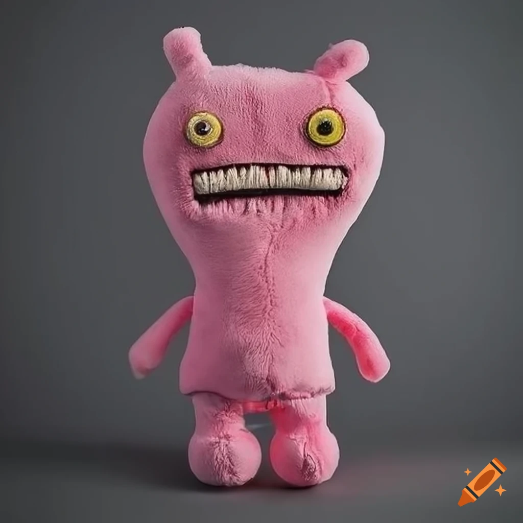 Surrealistic pink plush ugly doll painting on Craiyon