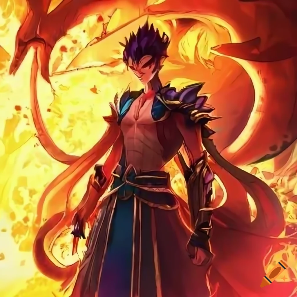 Anime style fighter demon Ifrit and Elven King on Craiyon