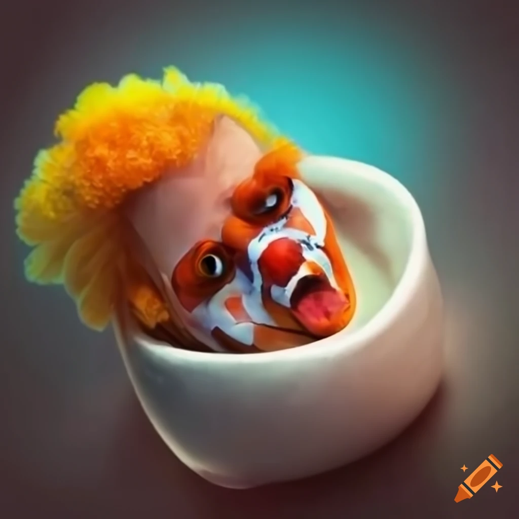 Sad clown eating bowl of clownfish on Craiyon
