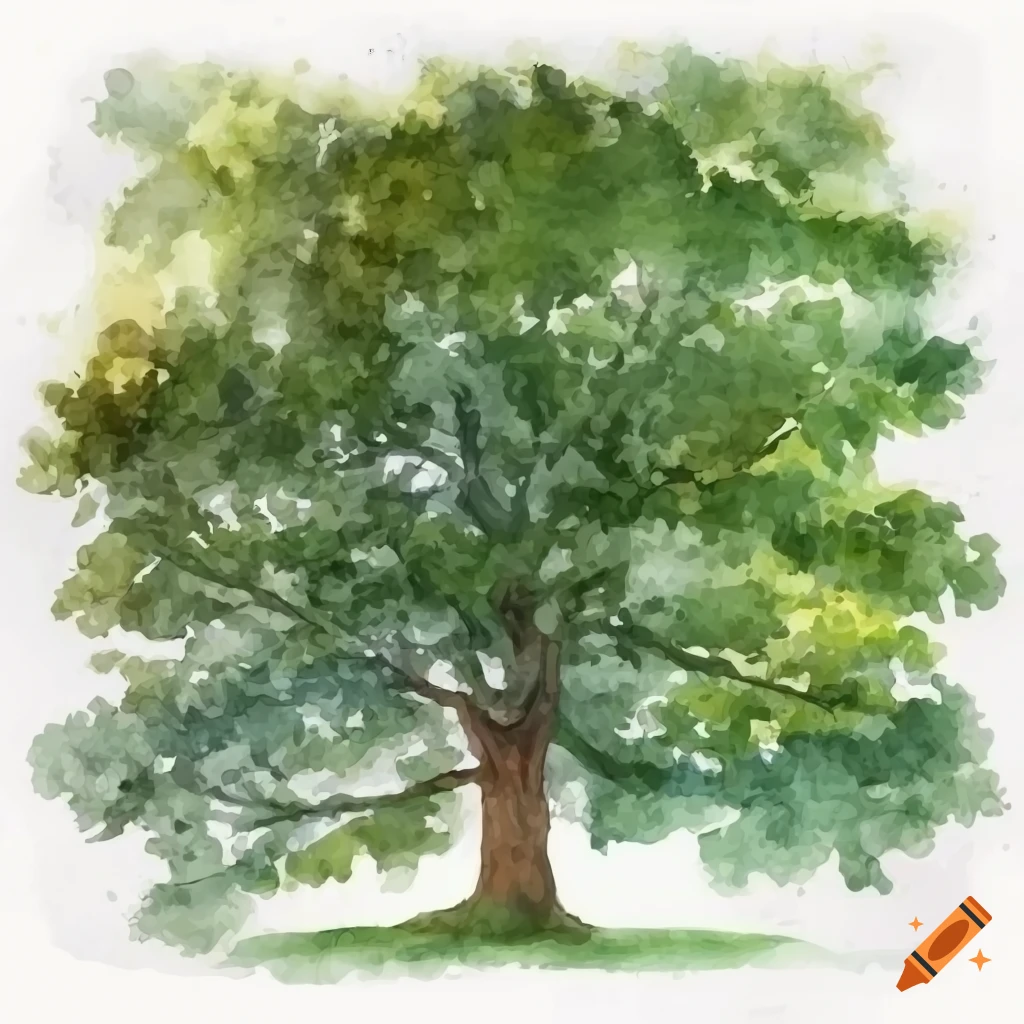 Old oak tree with a white background on Craiyon