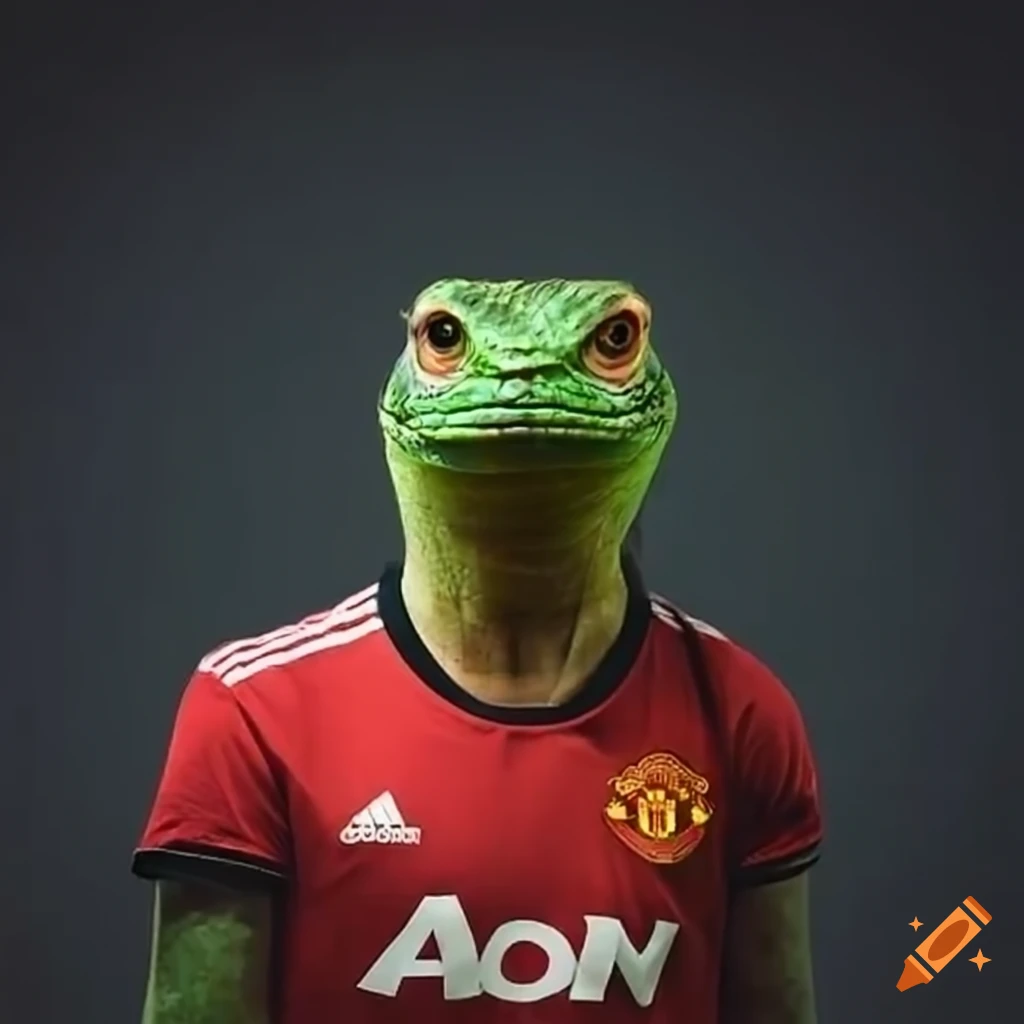 Lizard person in a manchester united shirt on Craiyon