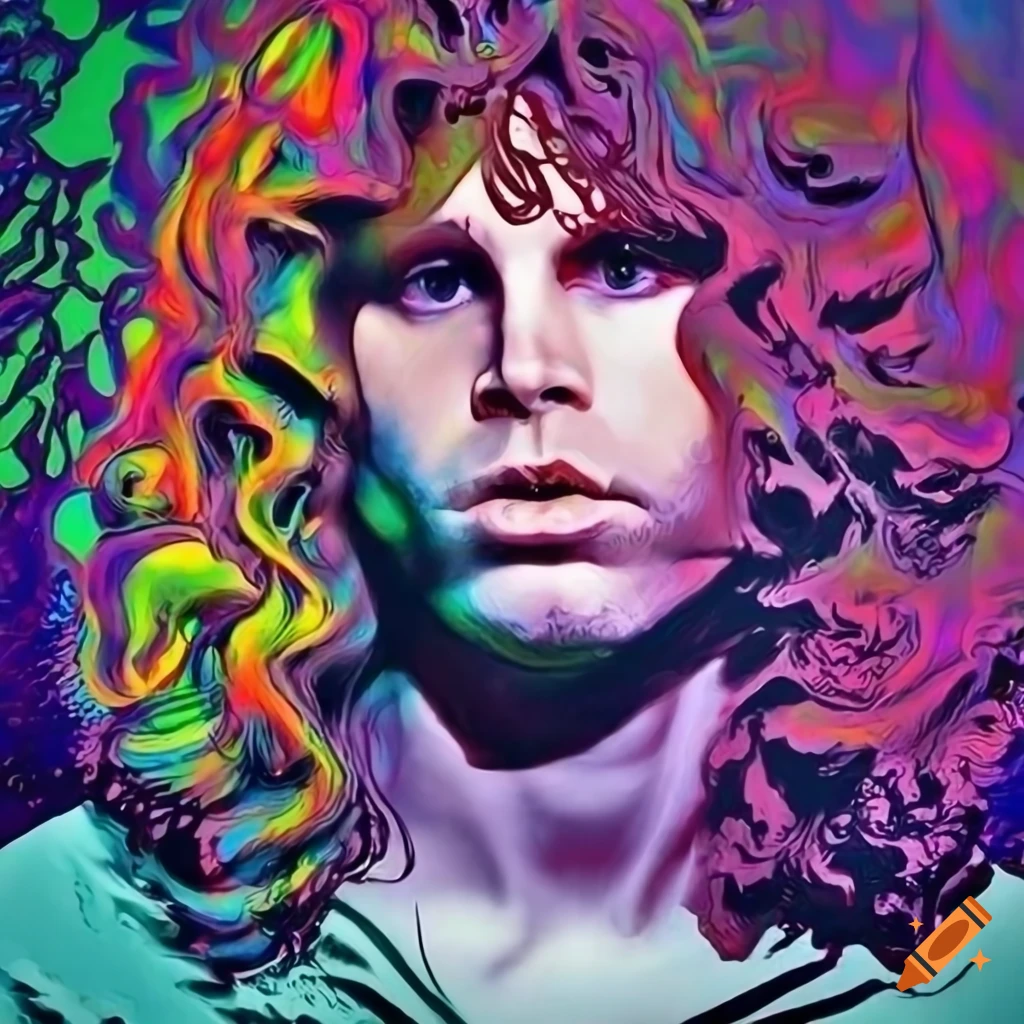 Vivid psychedelic poster of jim morrison on Craiyon