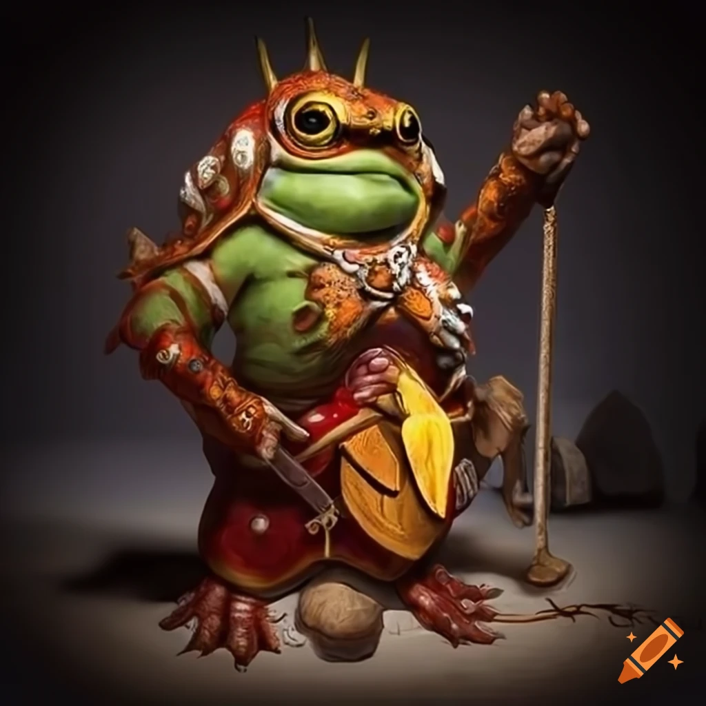 Triumphant toad warrior in vibrant detail on Craiyon