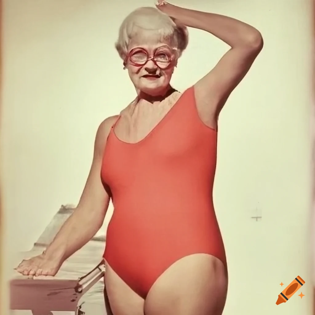 Vintage Advertisement With Stylish Elderly Woman In 1965 Swimsuits On Craiyon