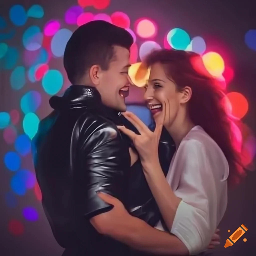 Happy couple at a disco reminiscent of grease film on Craiyon