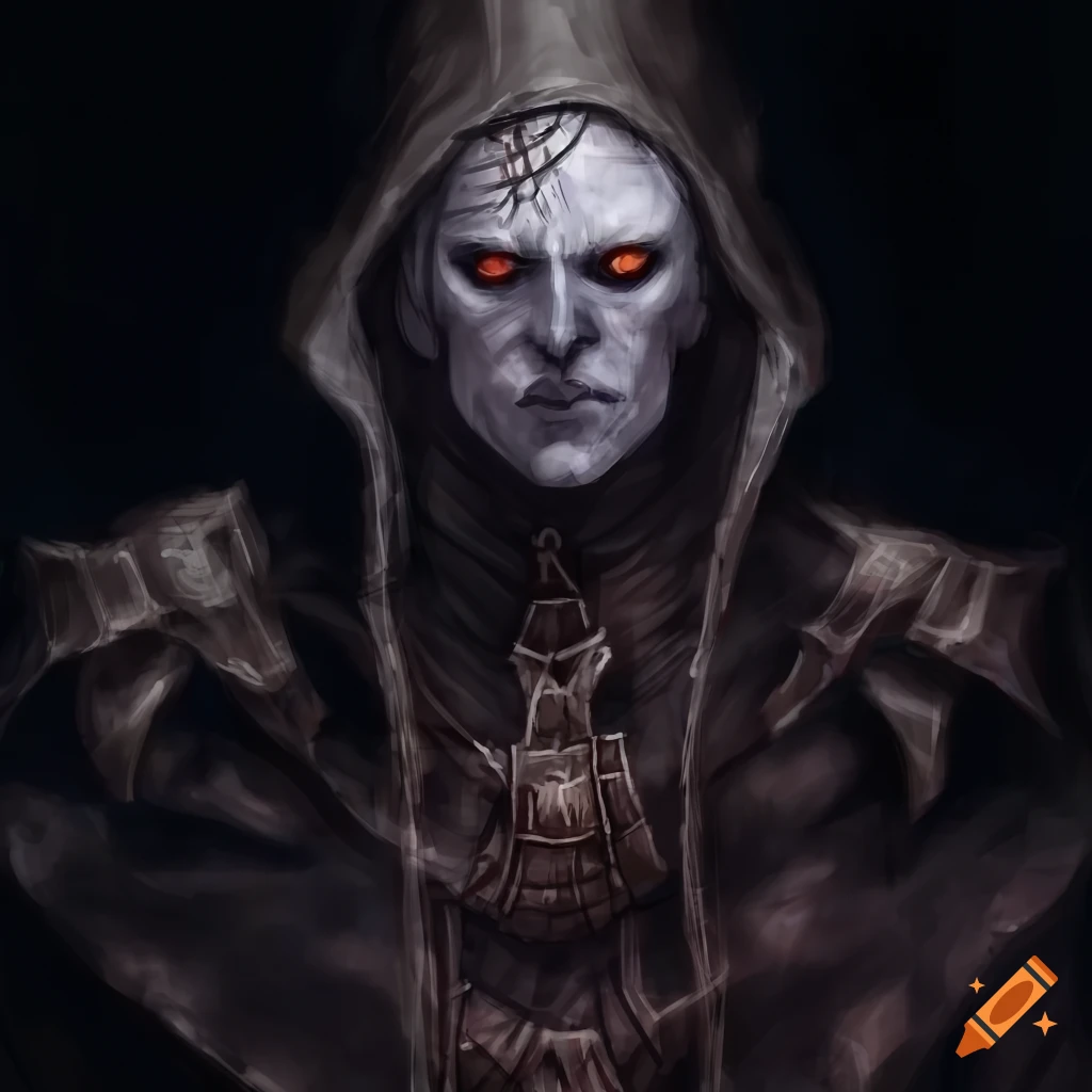 Sketch of a dark priest with fine lines on Craiyon