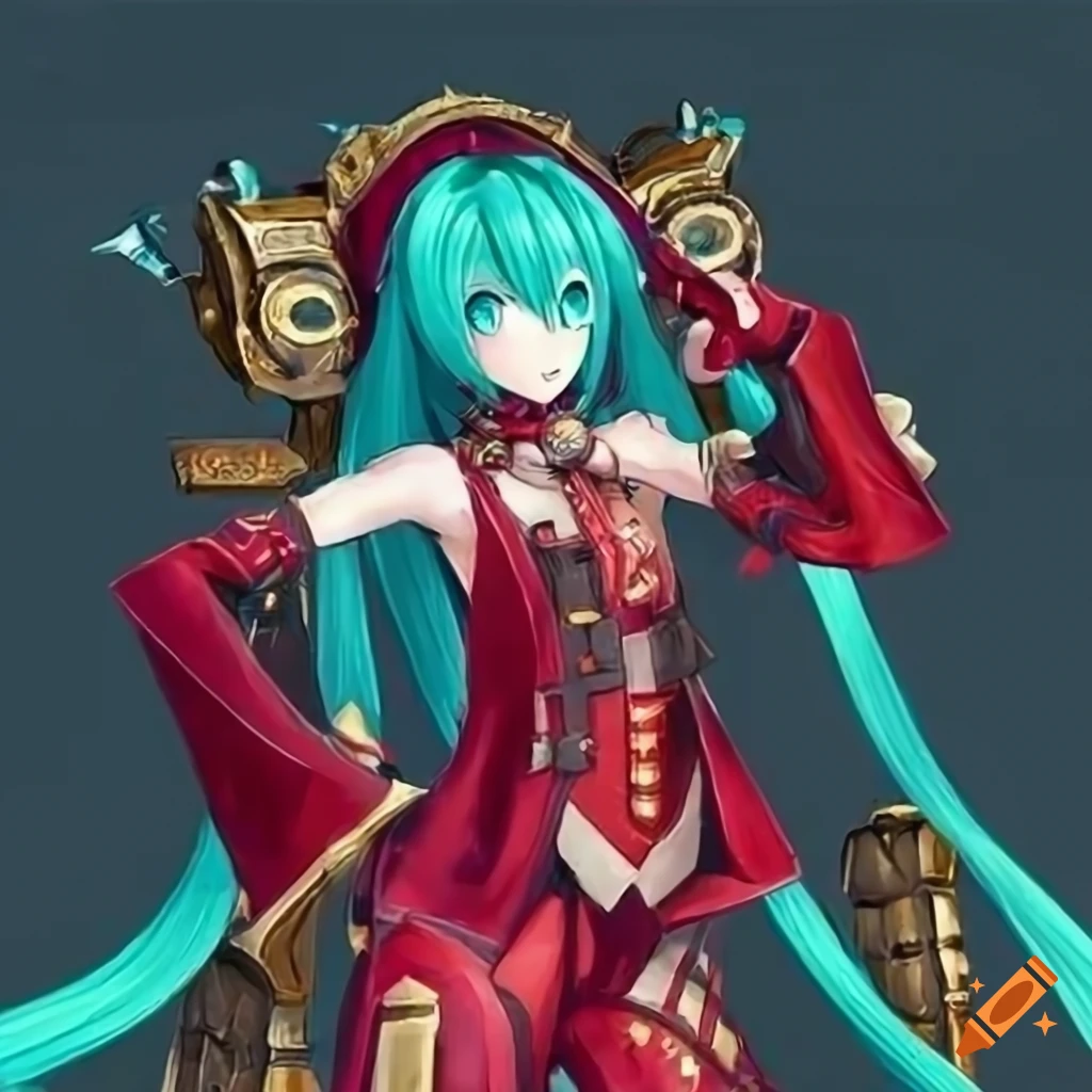Hatsune miku as a warhammer 40k tech-priest explorator in red robes and ...