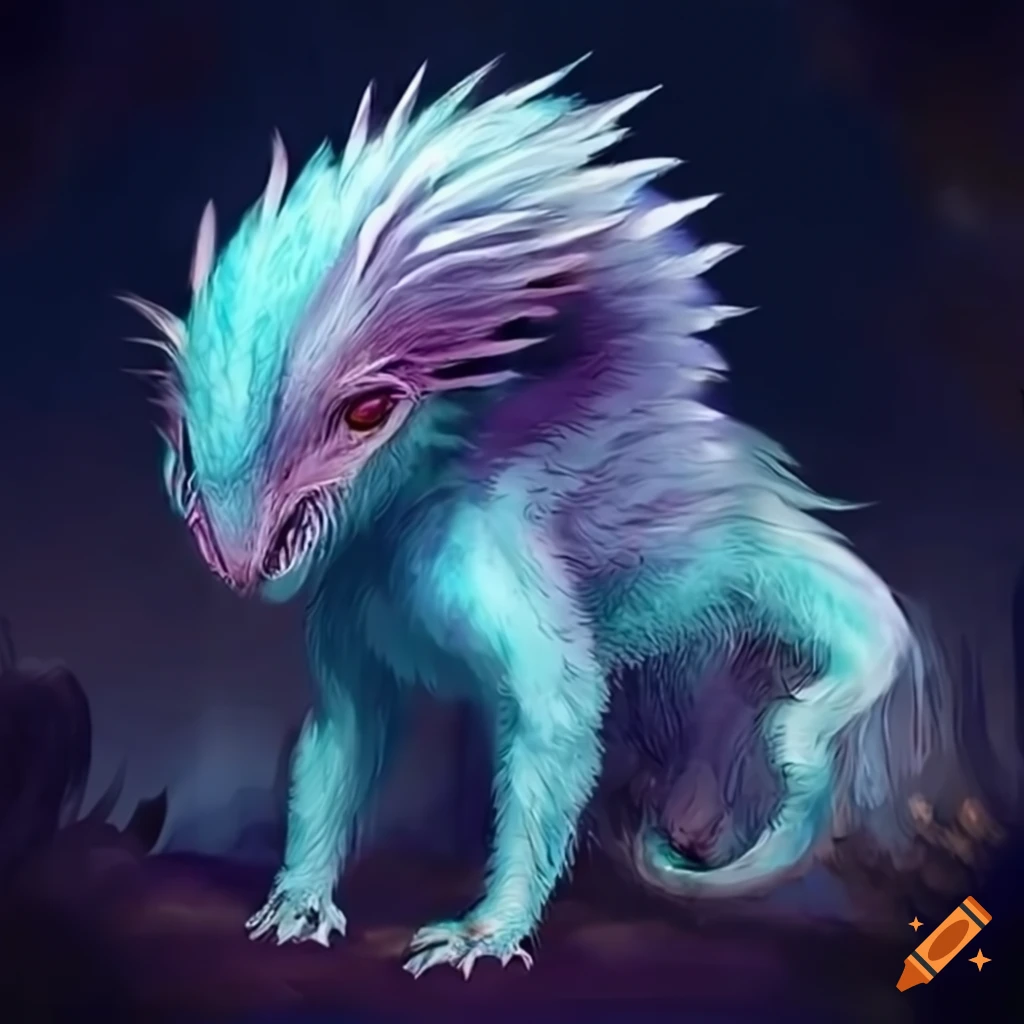 Fluffy mythical quadruped creature with colorful fur on Craiyon