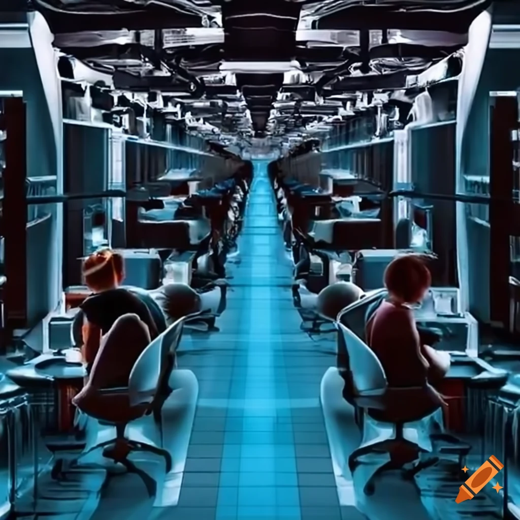 Busy office with people working on computers on Craiyon