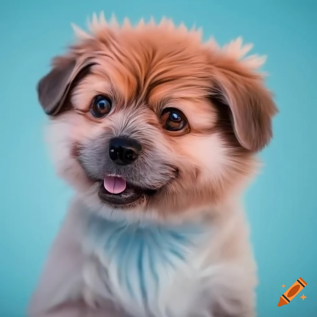 Profile of a cute baby dog with light blue fluffy fur on Craiyon