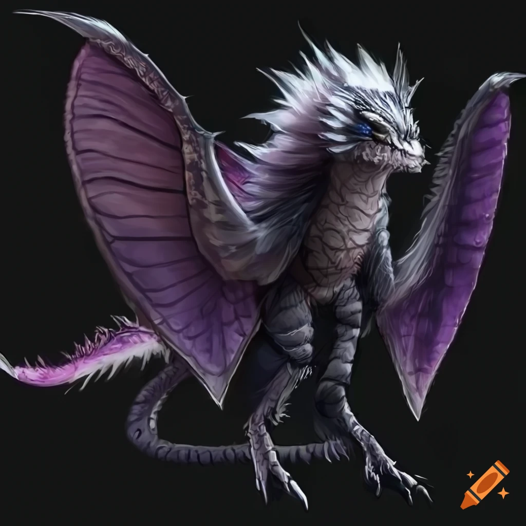 Black fluffy moth dragon hybrid with spread wings on Craiyon