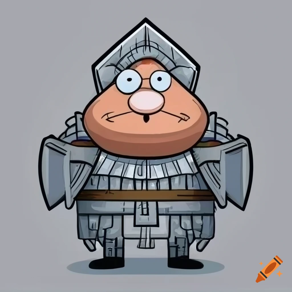 Cartoon illustration of a defeated knight in colorful attire on Craiyon