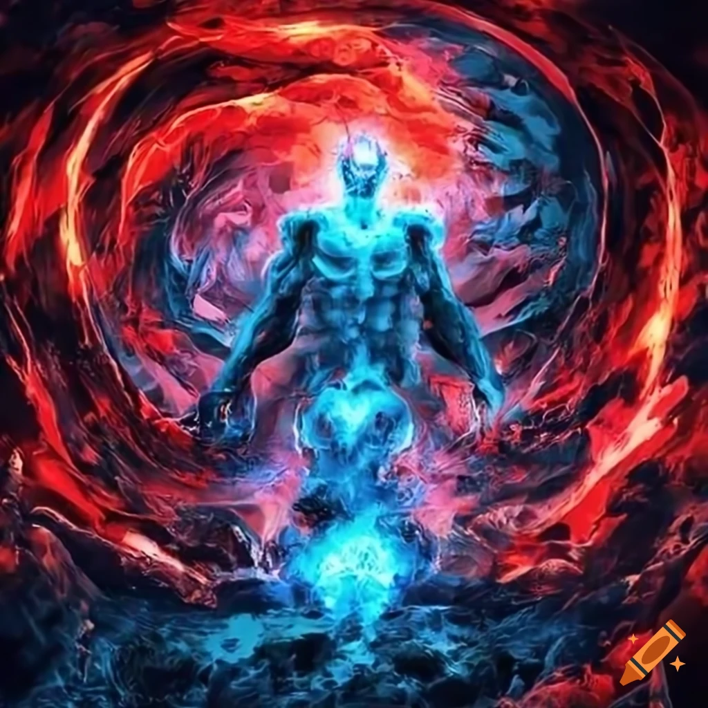 God of elements in a powerful and tense atmospheric explosion on Craiyon