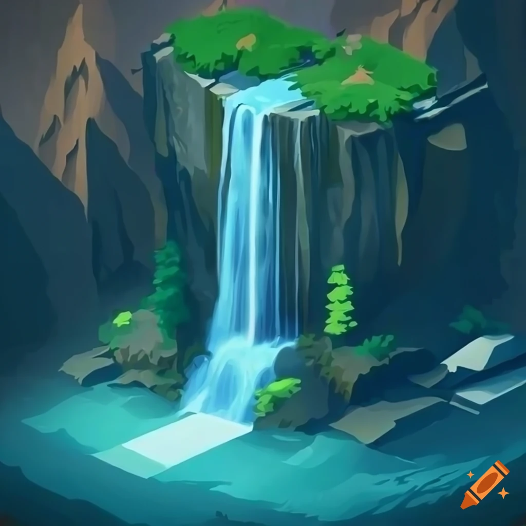 Isometric waterfall for 4k fantasy wallpaper on Craiyon