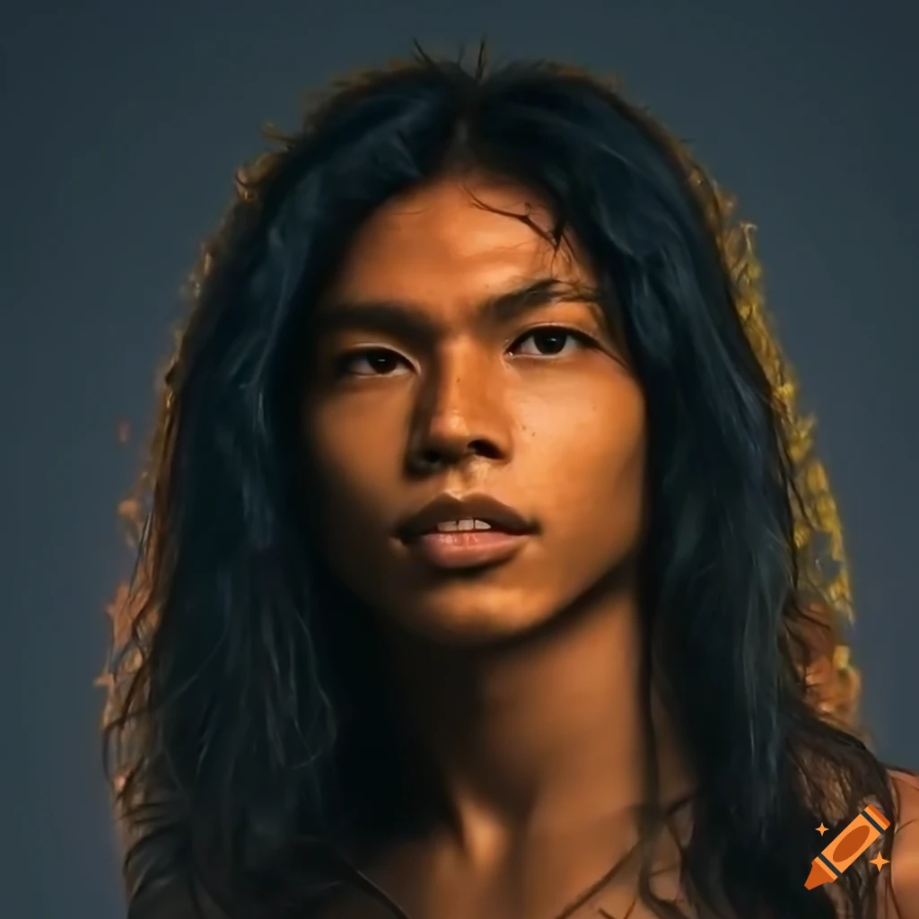Brazilian indigenous young man with striking features in close-up ...