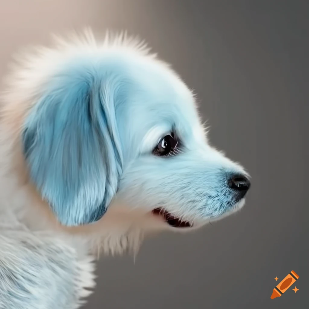 Profile of a cute baby dog with light blue fluffy fur on Craiyon