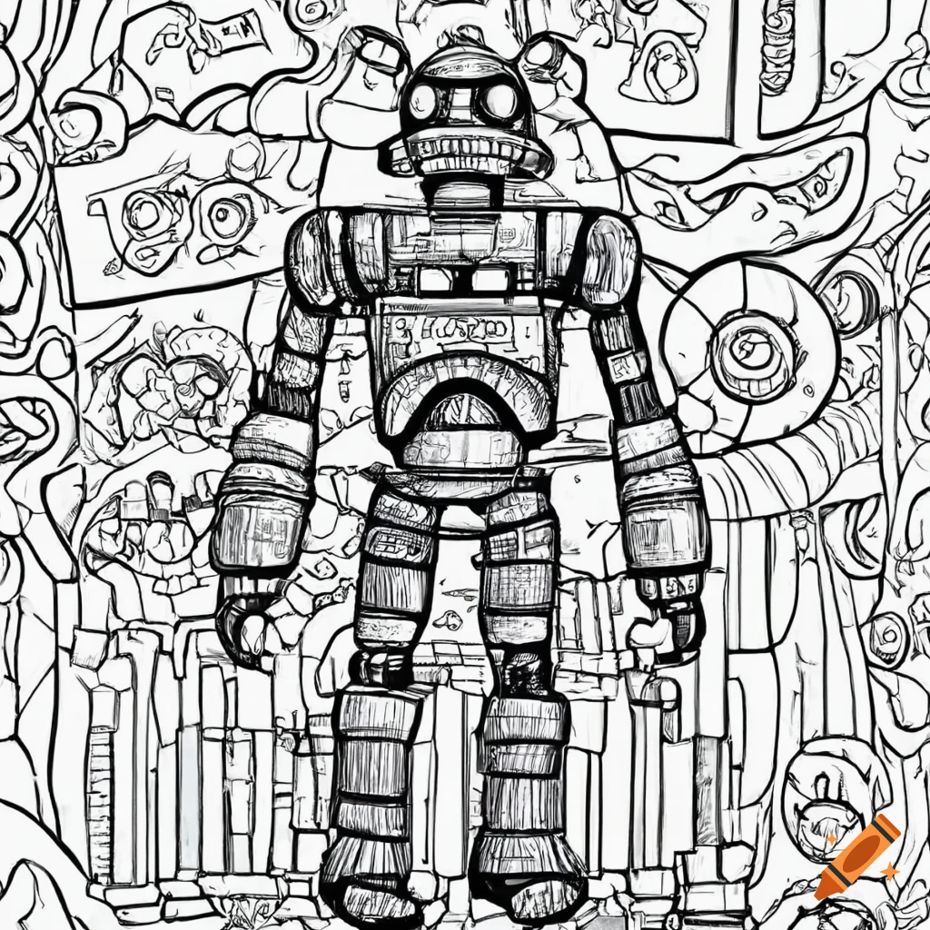Giant robot coloring page on Craiyon