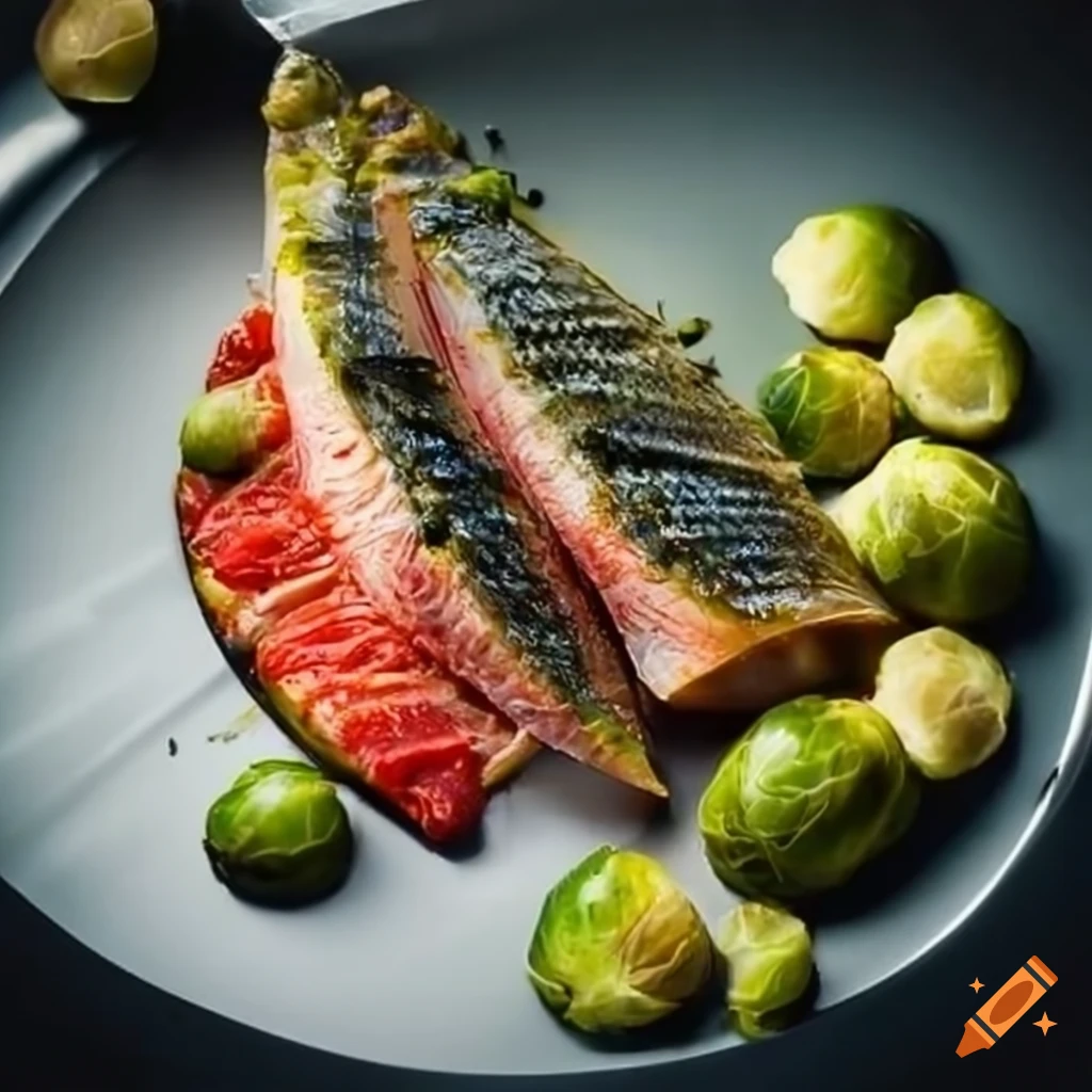 Deliciously cooked red herring with brussels sprouts on Craiyon