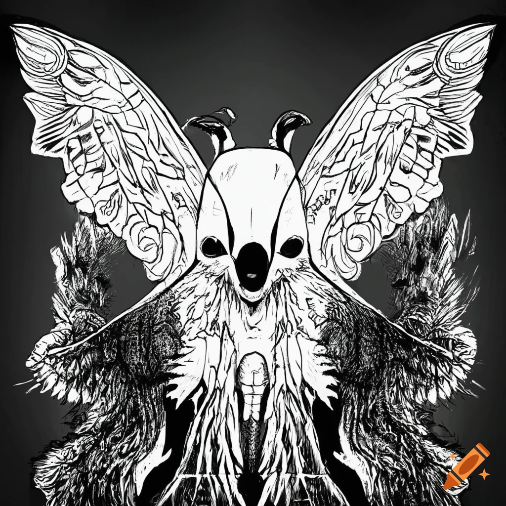 Black and white mothman coloring page on Craiyon