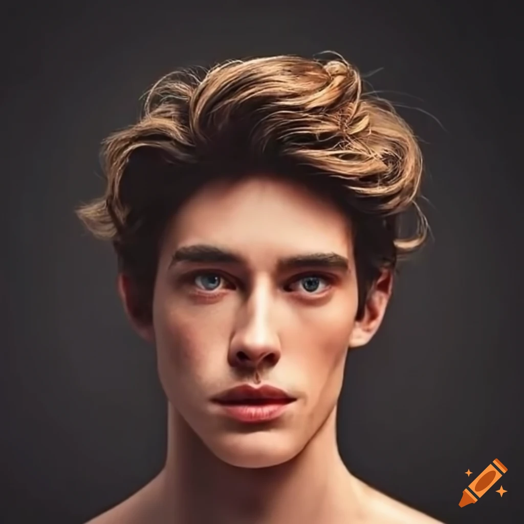 Masculine english actor with kind face and wavy brown hair on Craiyon