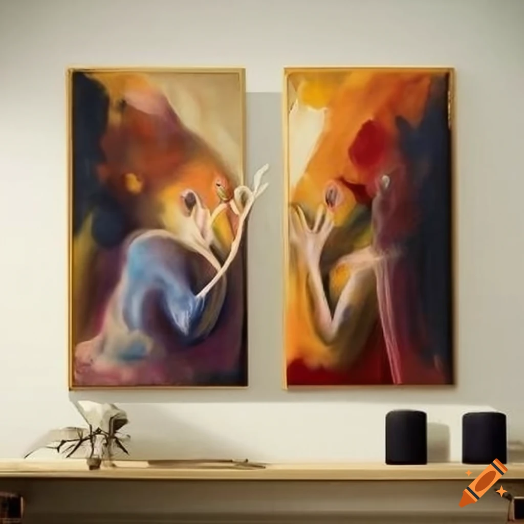 Two paintings hanging opposite each other on Craiyon