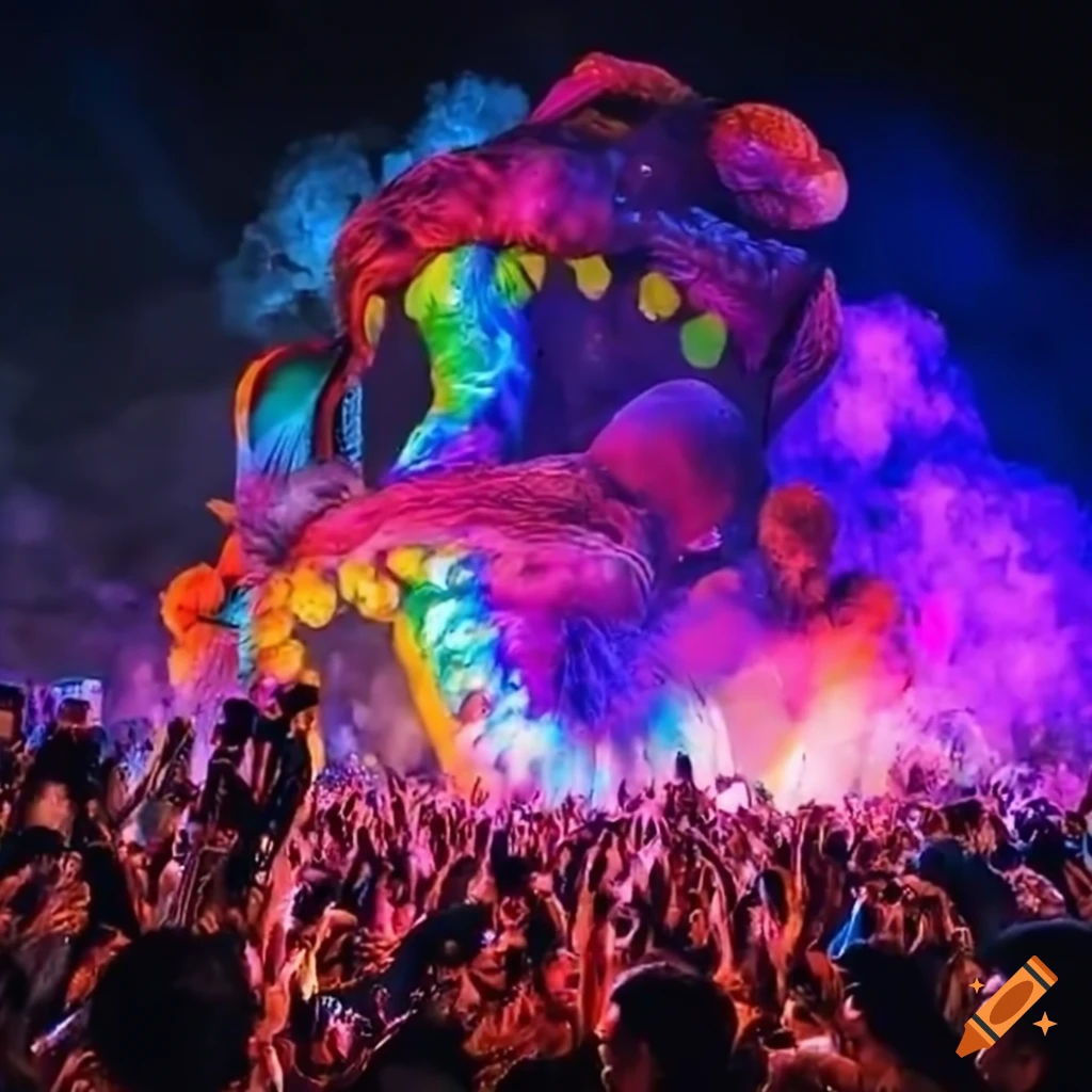 Crowd going wild at a vibrant Brazilian music festival with colorful ...