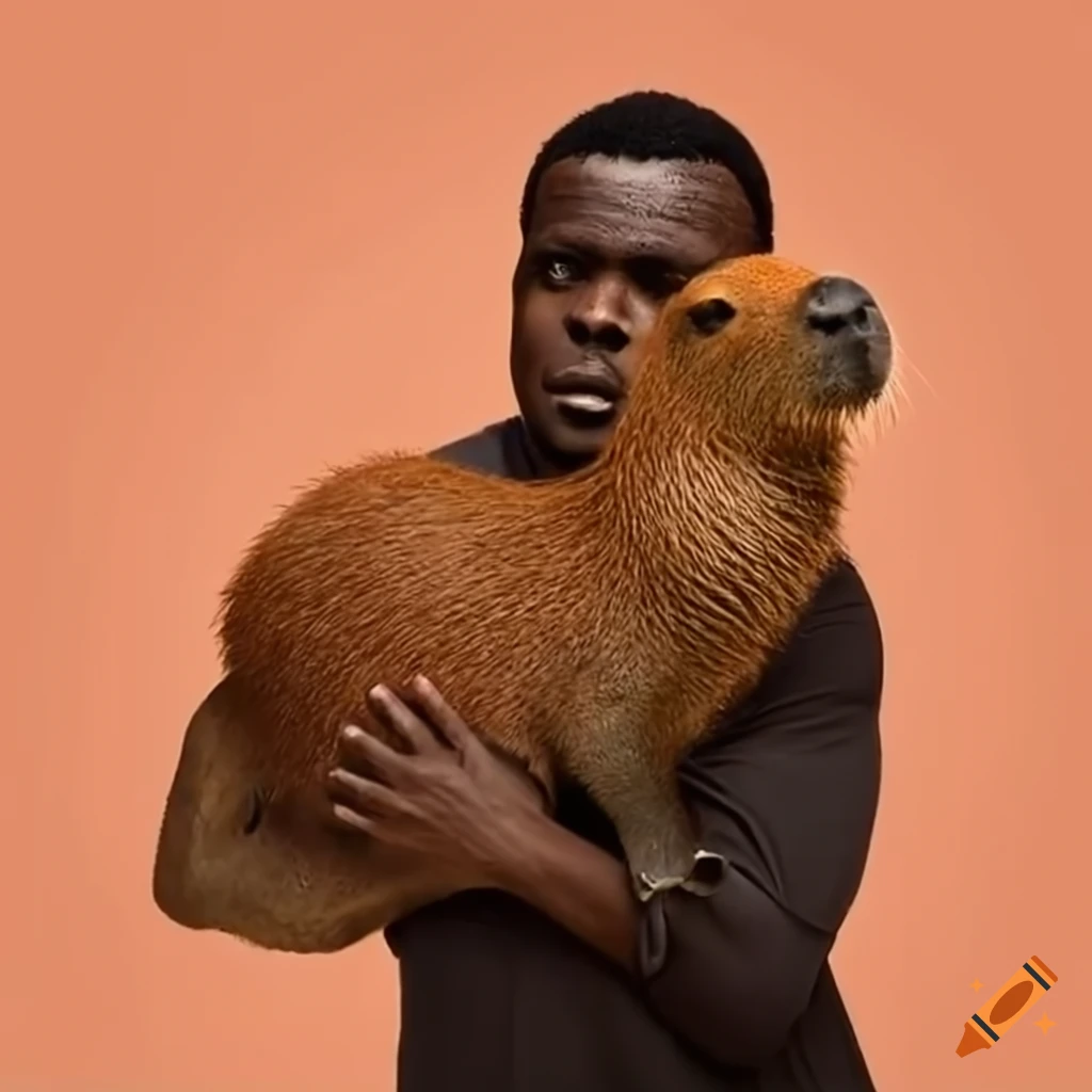 A man holding a capybara on Craiyon