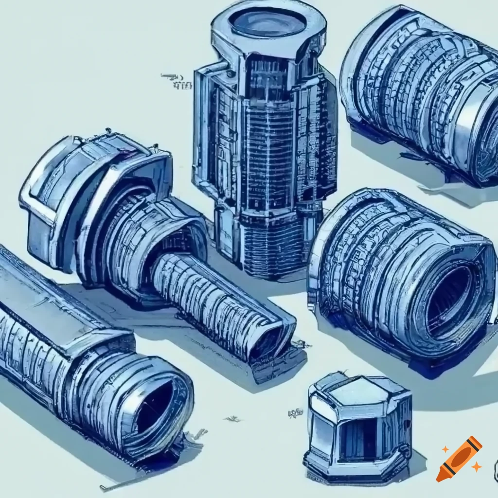 Detailed engineering blueprint with bolts, nuts, and technical ...