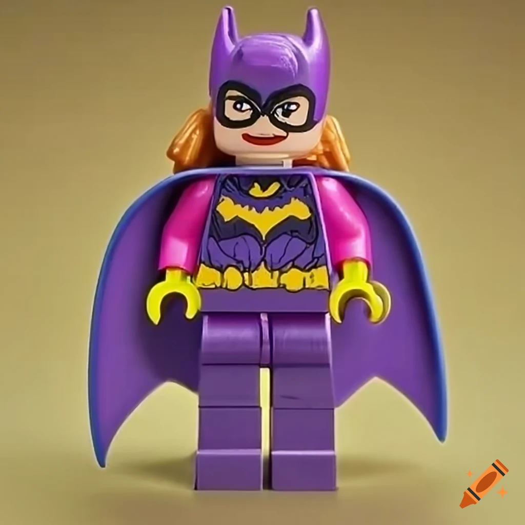 Lego dc batgirl minifigure with blonde hair and purple/pink costume on ...