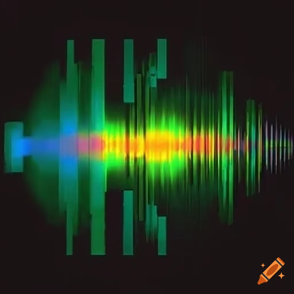 Horizontal spectrogram with 10 audio channels showing visual ...
