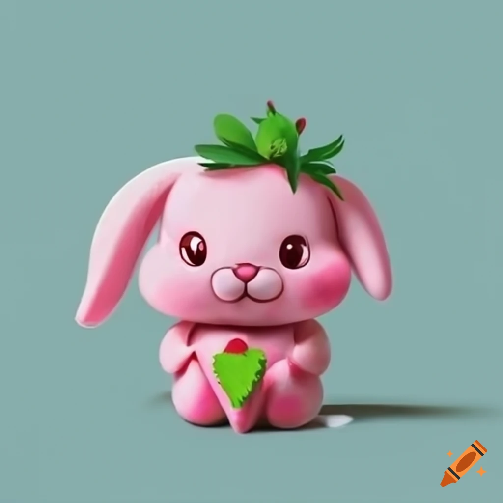 Cute pink bunny holding a strawberry on Craiyon