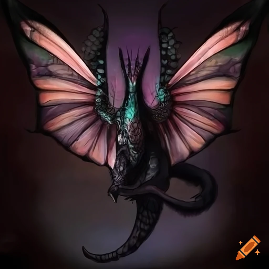 Black moth dragon hybrid with sprawling translucent wings and white ...