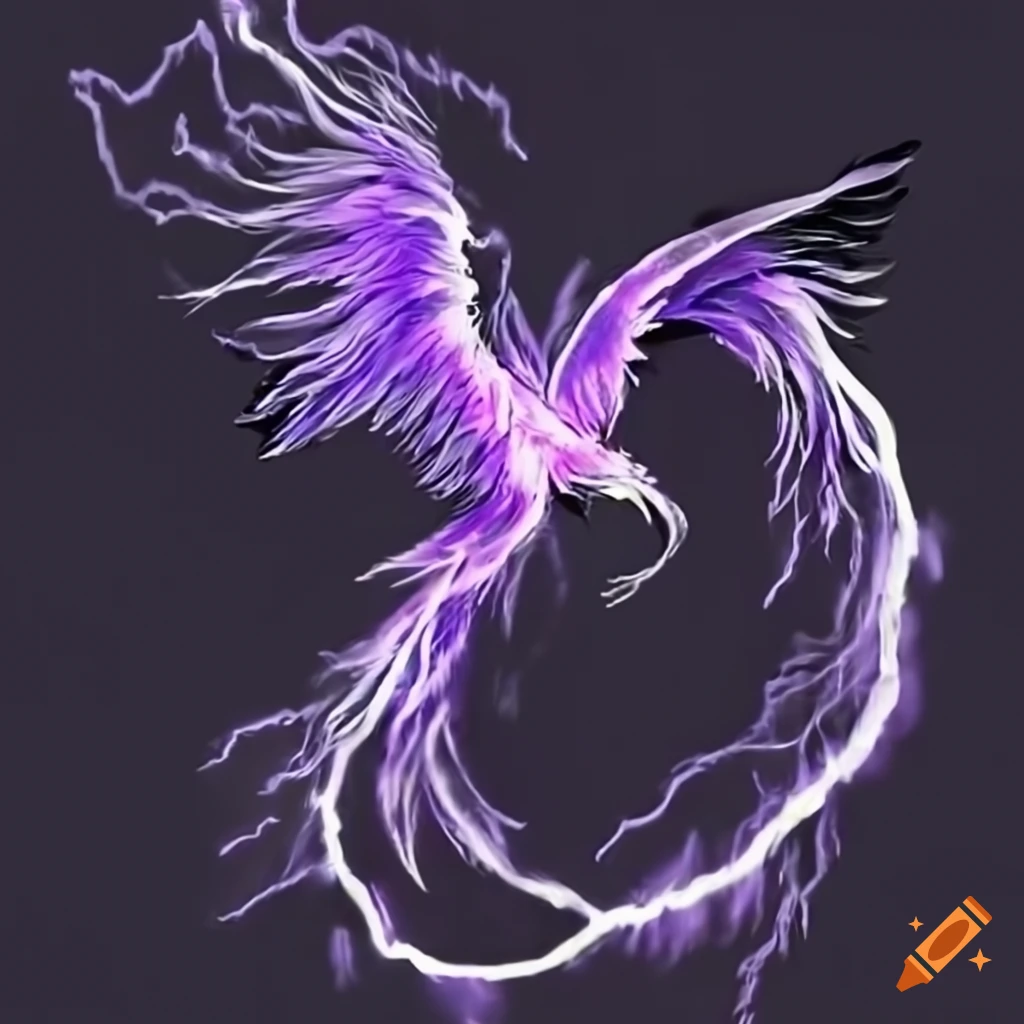 Purple lightning phoenix on Craiyon