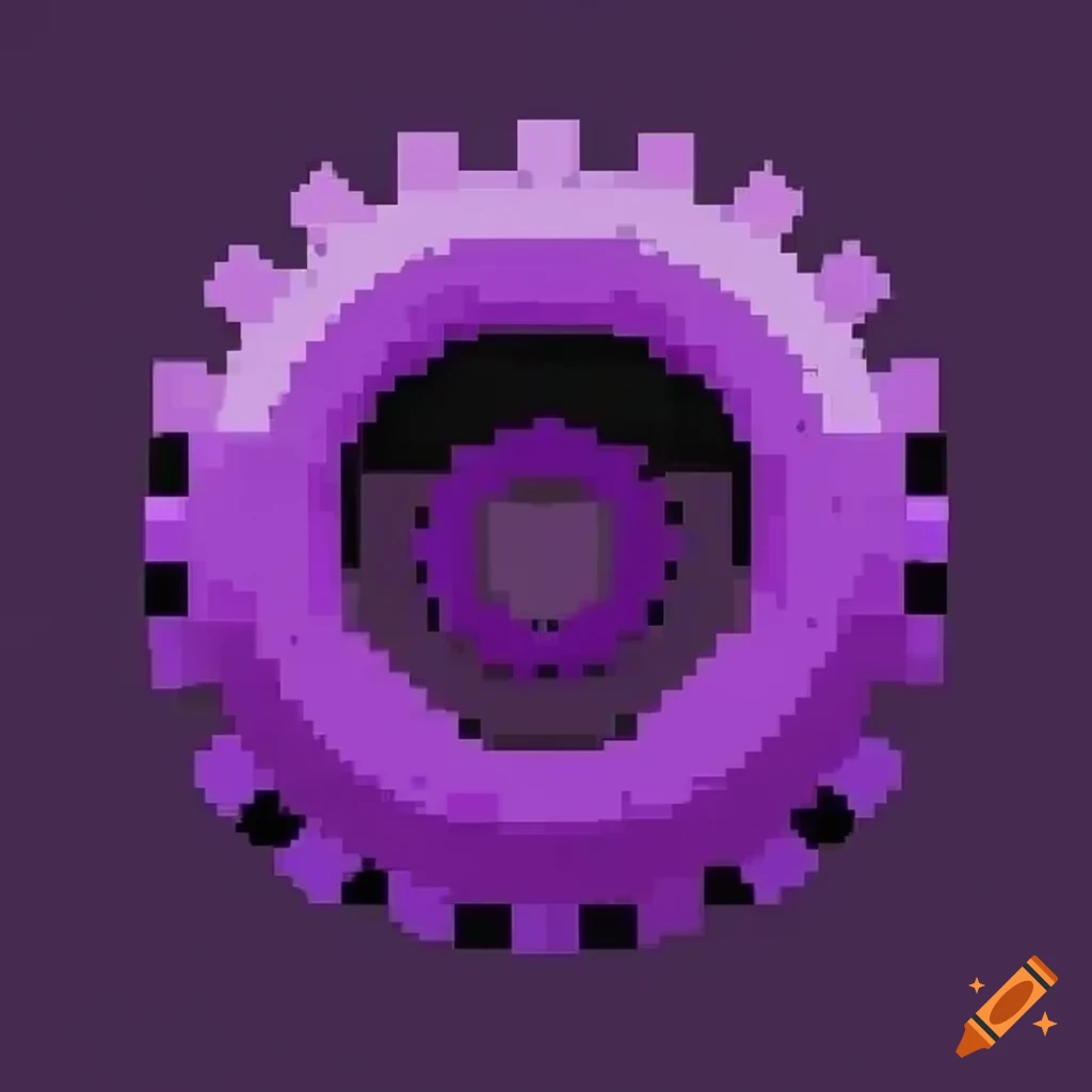 Vibrant purple gear inspired by pixel art on Craiyon