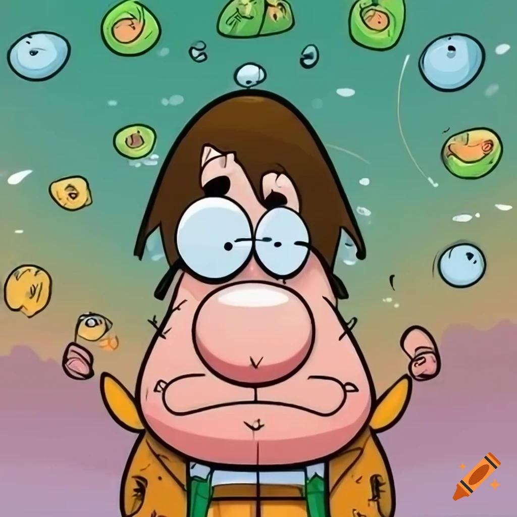 Colorful cartoon illustration of eckhart tolle on Craiyon