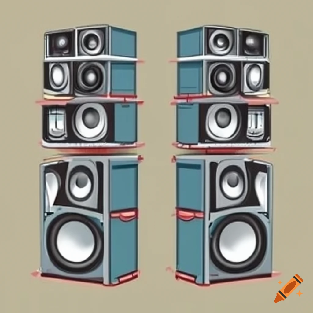 Stacked large speakers in an illustration on Craiyon