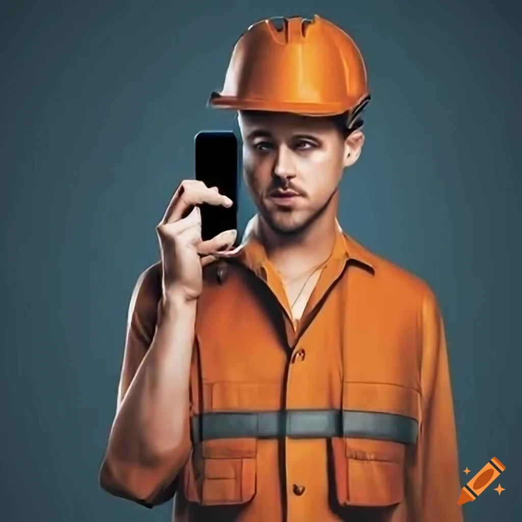 Portrait of a young man in an orange engineer's uniform on Craiyon